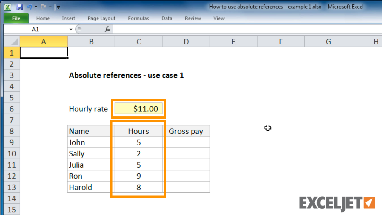 Excel Tutorial How To Use Absolute References Example 1
